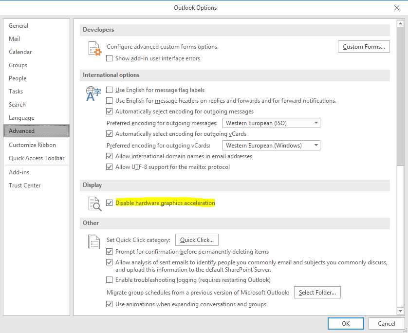Outlook 2013 2016 Reading Pane Not Showing Any Email Content Blank 